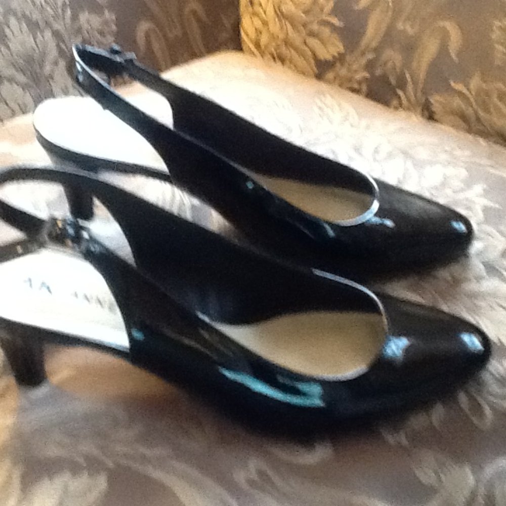 Anne Klein Black Patent Leather Slingbacks Iflex - Gem